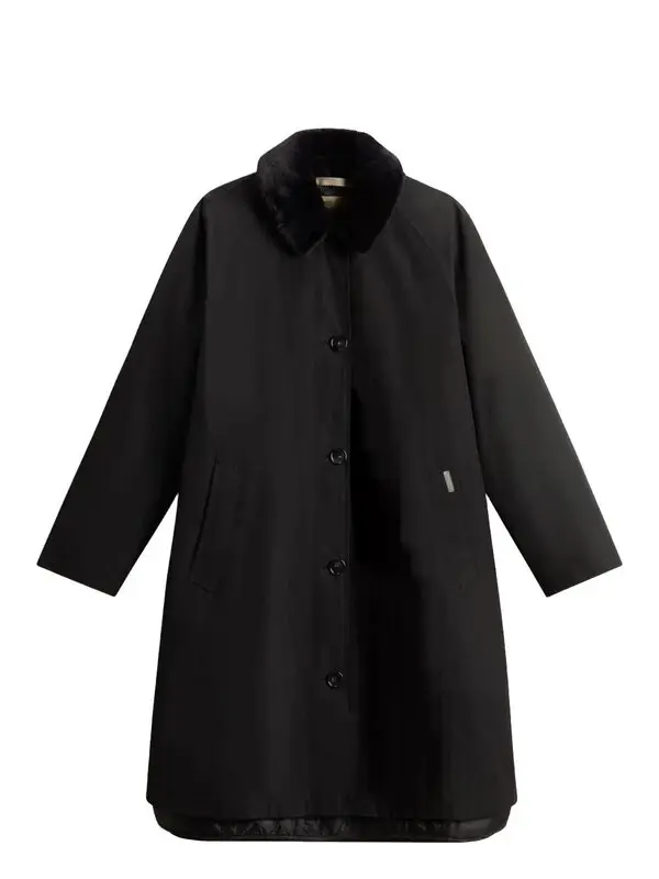 Woolrich Button-fastening Coat With Faux-fur Collar - Black