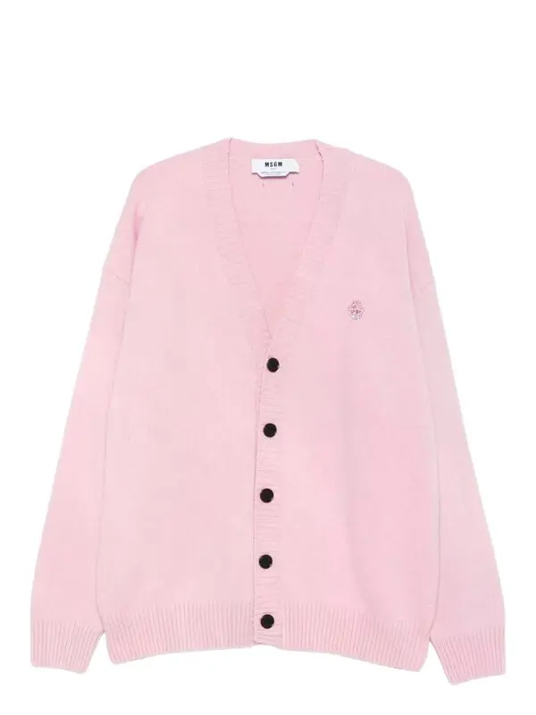 MSGM Rose-embellished Buttoned Cardigan - Pink