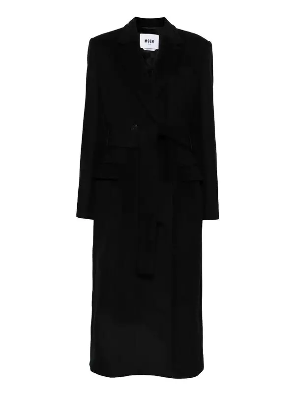 MSGM Belted Notched Lapel Coat - Black