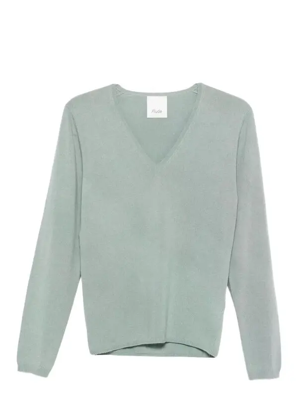 ALLUDE V-neck Long-sleeve Sweater - Green