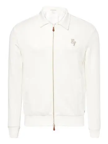 Eleventy Embroidered Logo Cotton-jersey Sweat Jacket - Ivory