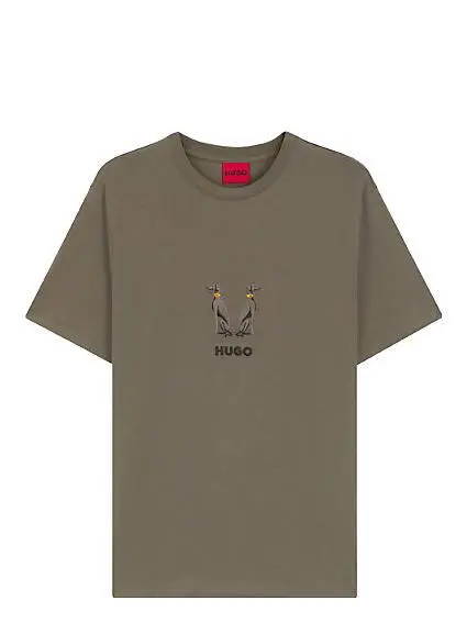 Hugo Brand-embroidered Short-sleeved Cotton-jersey T-shirt - Medium Grey