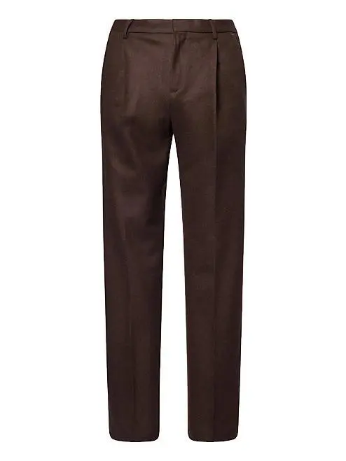 Sunspel Pleated Straight-leg Wool Trousers - Truffle