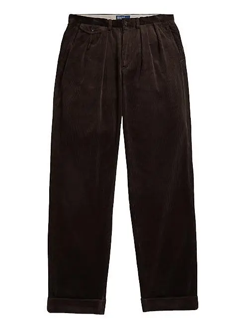 Ralph Lauren Hitman Wide-leg Pleated Cotton-corduroy Trousers - Brown