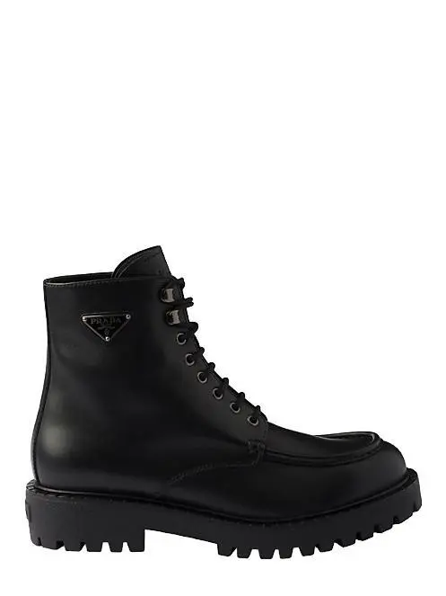 Prada Laced Leather Boots - Black