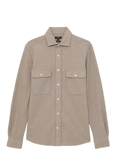 REISS Forsithe Twin-pocket Regular-fit Cotton-blend Overshirt - Oatmeal Brown Melange