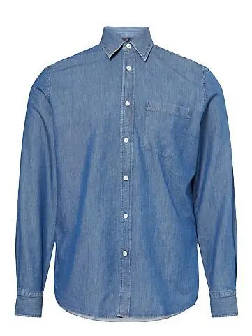Dunhill Pointed-collar Long-sleeve Silk-cotton Blend Shirt - Light Indigo