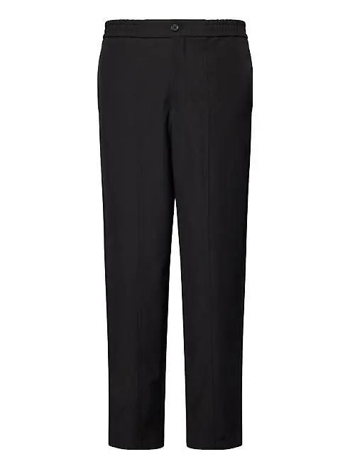 Emporio Armani Flat Front Straight-leg Wool Trousers - Black Beauty