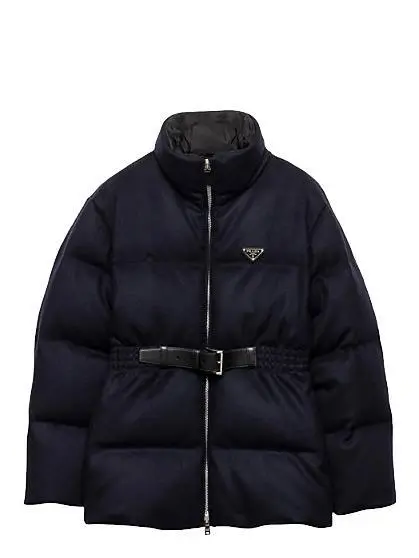 Prada Belted Shell-down Puffer Jacket - Blue