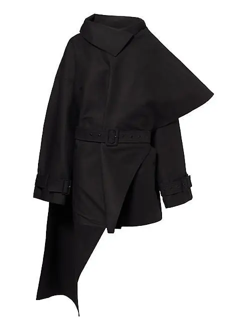 ENTIRE STUDIOS Cotton-poplin Mini Scarfcoat Jacket - Black