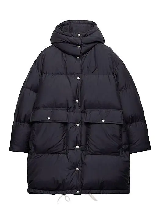 Prada Oversized Hooded Shell-down Parka Coat - Blue