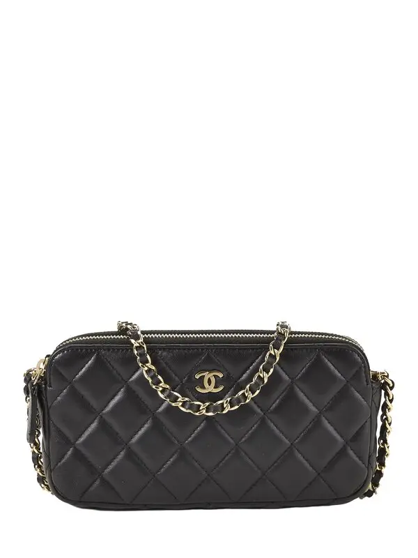 Chanel Quilted Lambskin Double Zip Clutch - Black