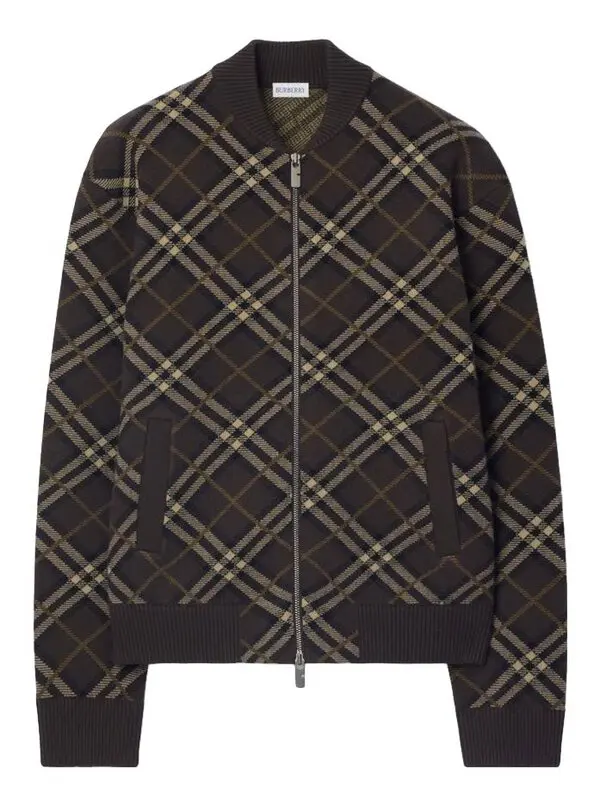 Burberry Check Wool Cashmere Bomber Jacket - Truffle Brown