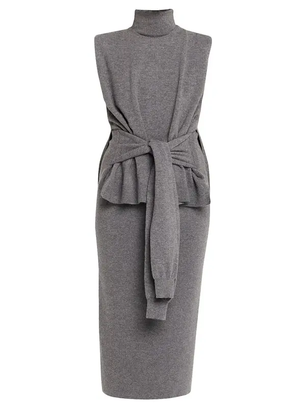 RÓHE Cashmere-wool Dress With Self-tie Waist - Mid Grey Melange