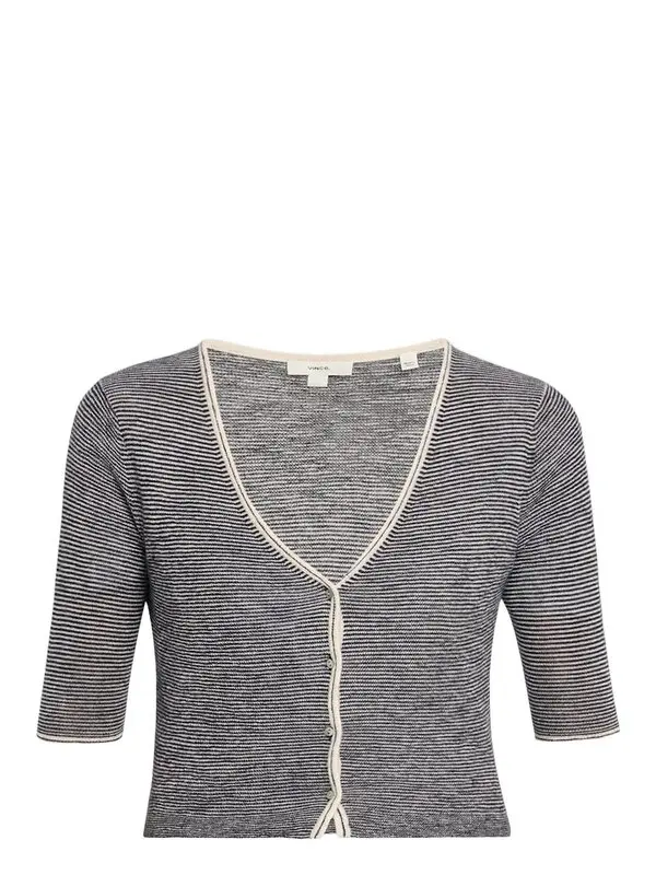 Vince Micro-stripe V-neck Cardigan - Off Whitecoastal