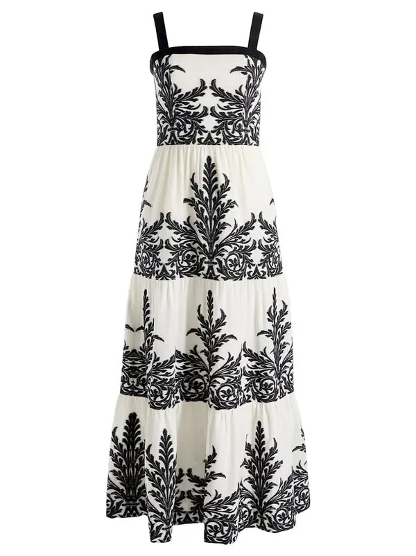 Alice + Olivia Saige Embroidered Tiered Maxi Dress - Off Whiteblack