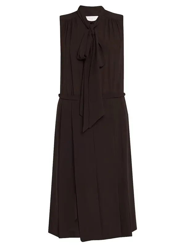 Michael Kors Scarf-neck Pleated Silk Shirtdress - Chocolate