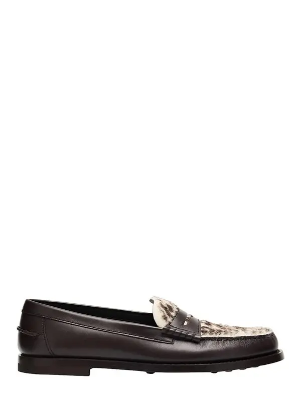 TOD'S Leather And Pony Hair Penny Loafers - Brown