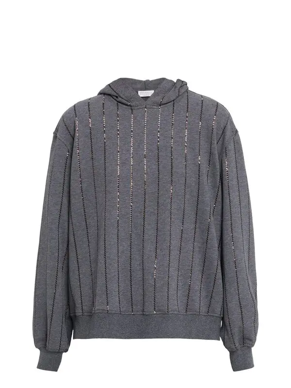 Brunello Cucinelli Paillette Striped Hooded Sweatshirt - Gray