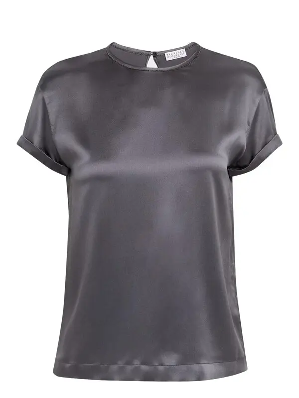 Brunello Cucinelli Monili Stretch Satin T-shirt - Gray