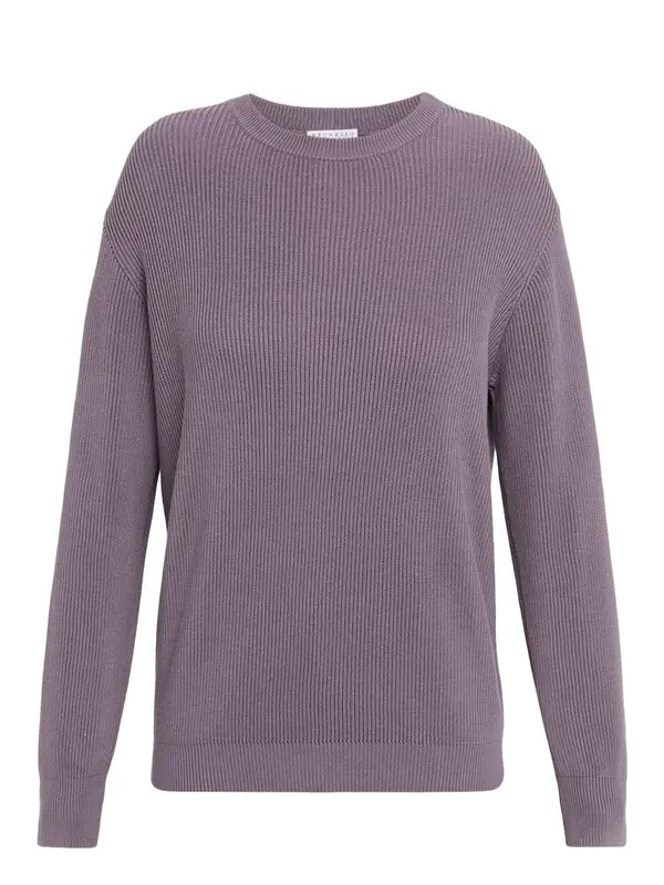 Brunello Cucinelli Cotton English Rib Crewneck Sweater - Purple
