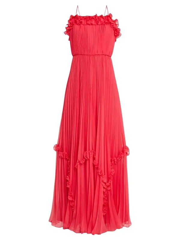 Bcbgmaxazria Sleeveless Pleated Ruffle-trim Gown - Dahlia