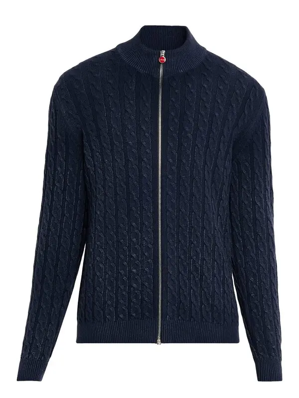 Kiton Washed Cashmere Cable Knit Full-zip Sweater - Blue