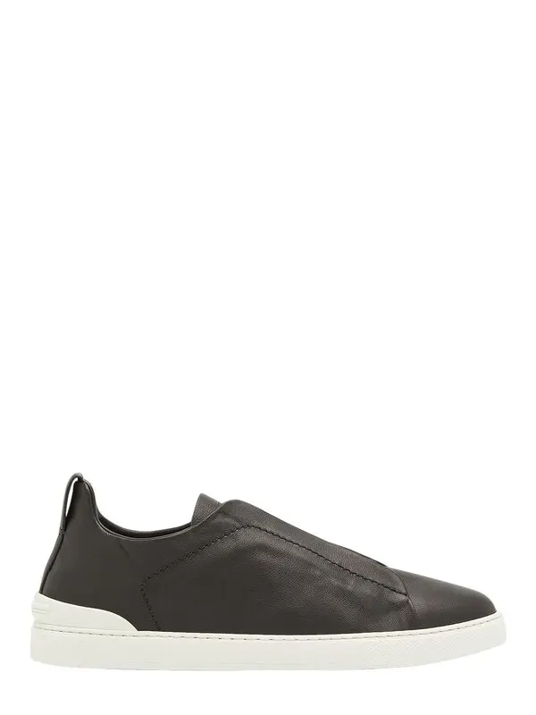 Zegna Triple Stitch Secondskin Leather Slip-on Sneakers - Black
