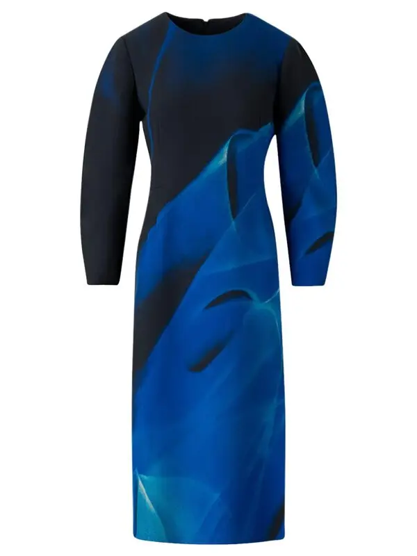 Akris Alyson's Cyanotype-print Voluminous Sleeve Midi Dress - Blue