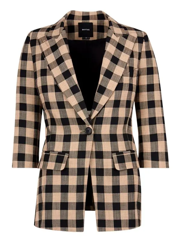 Smythe Checked Longline Blazer - Tan Check