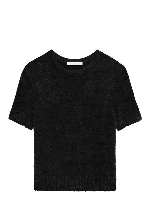 Helmut Lang Cropped Eyelash Knit Tee - Black