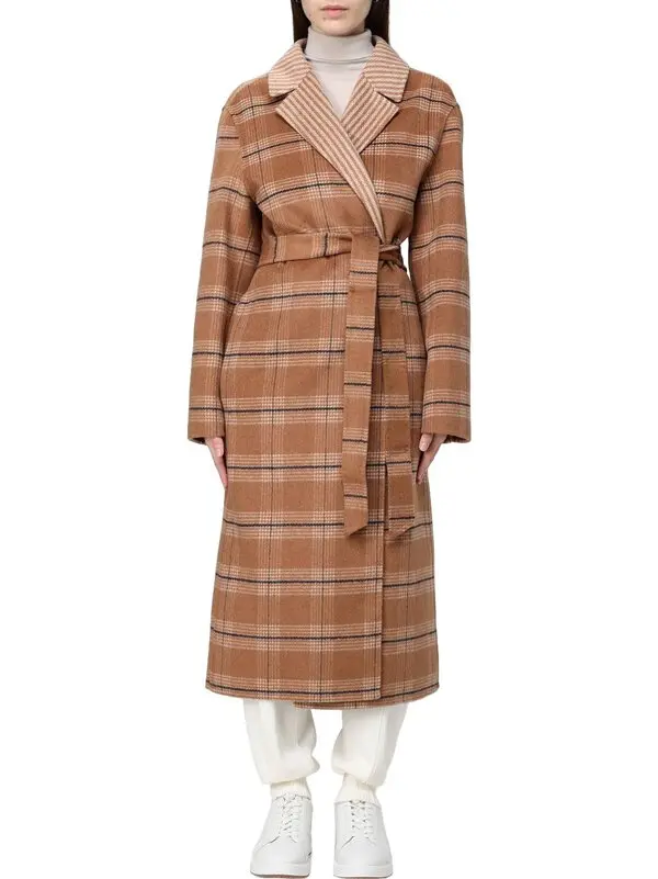 TWINSET Belted Plaid Overcoat - Multicolor