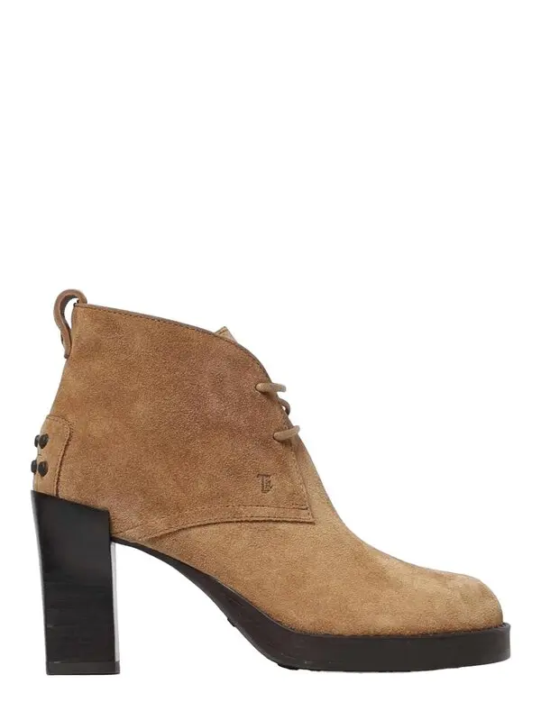 TOD'S Lace-up Suede Heeled Boots - Camel