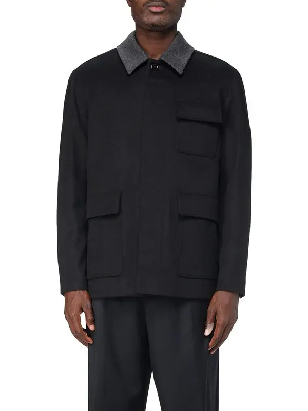 LARDINI Notched Lapel Coat - Black