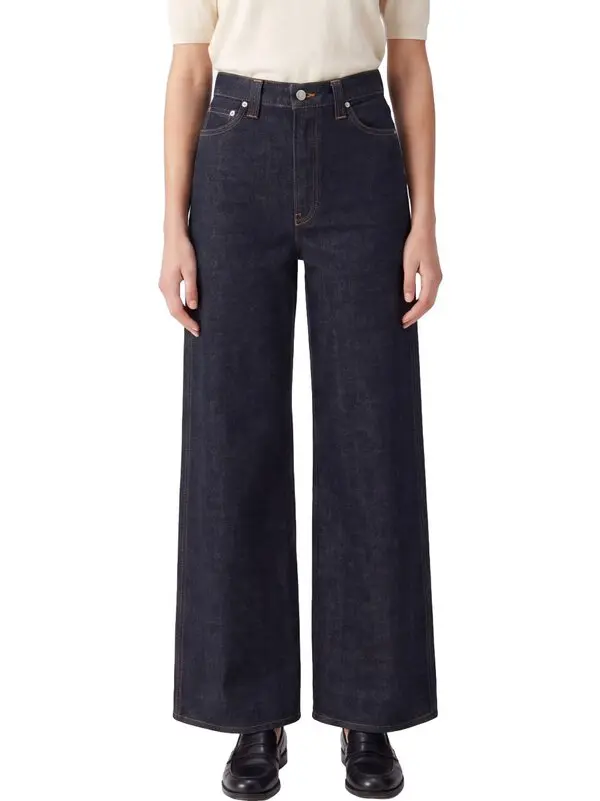Khaite Dane High-waisted Wide-leg Jeans - Navy