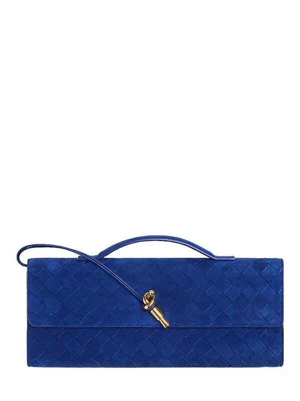 Bottega Veneta Andiamo Suede Clutch - Blue Royal/muse Brass