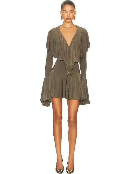Norma Kamali Long Sleeve Ruffle Mini Dress - Bark