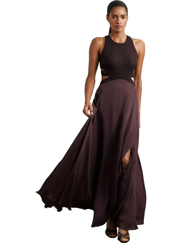 REISS Cut-out Racerback Maxi Dress - Burgundy