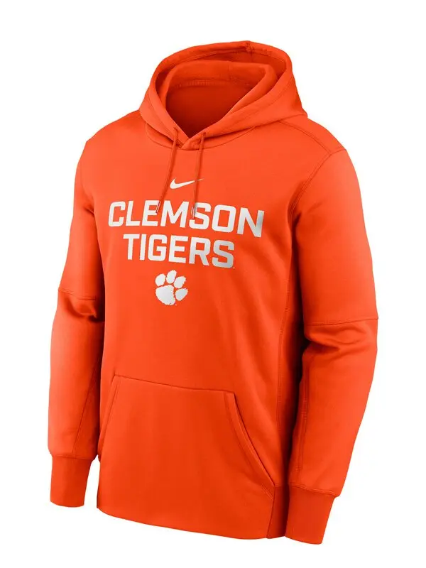 Nike Clemson Team Stacked Therma College Pullover Hoodie - Orange
