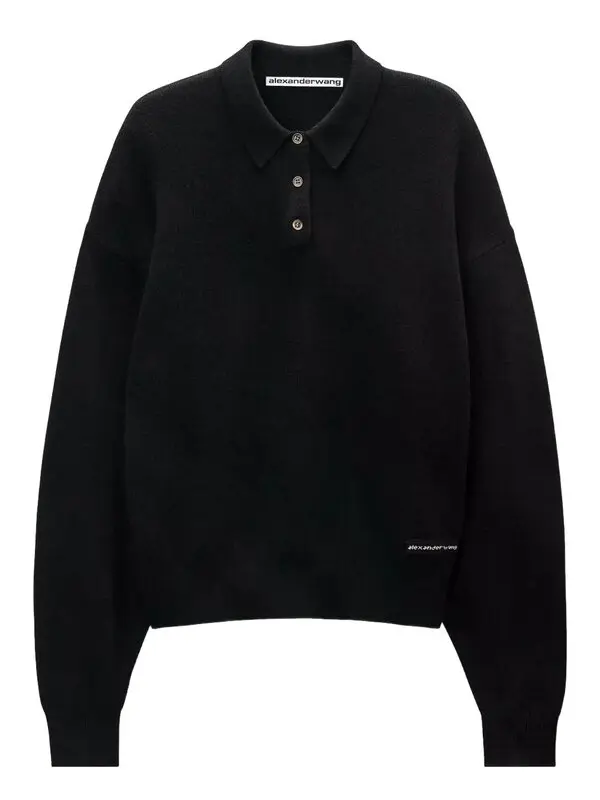 Alexander Wang Logo-patch Long-sleeve Polo Shirt - Black