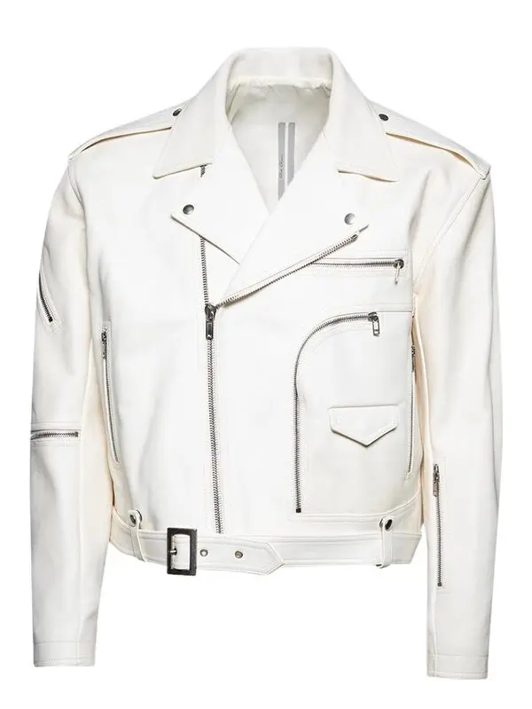 Rick Owens Cropped Jumbo Bauhaus Stooges Leather Jacket - White
