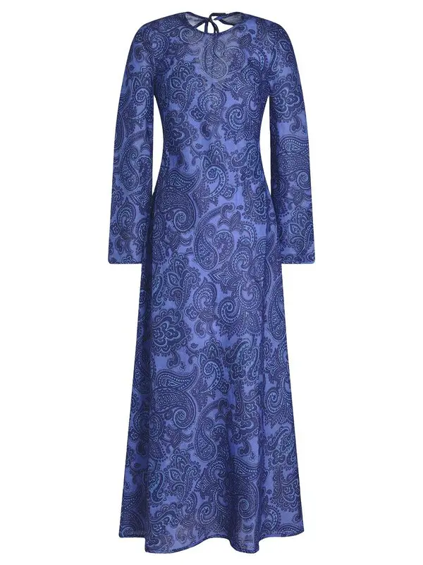 Zimmermann Paisley-print Linen Midi Dress With Cutout - Royal Blue