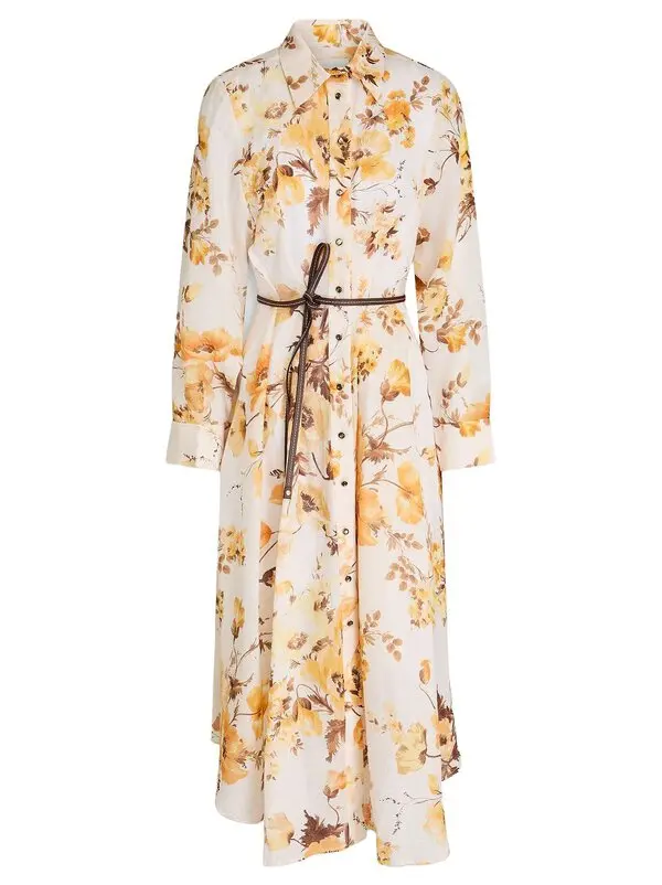 Zimmermann Floral-print Ramie Midi Shirt Dress - Pastel Orange