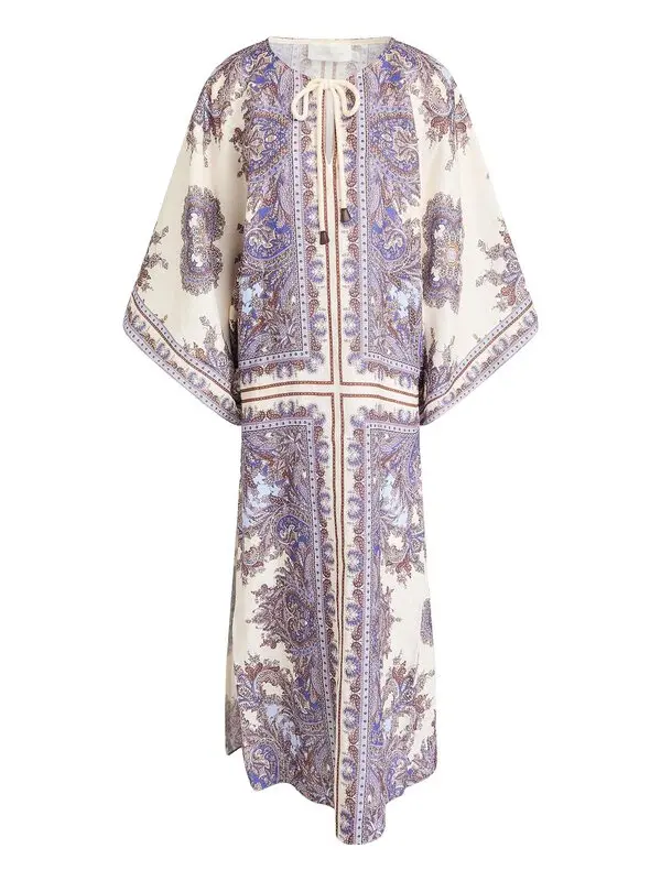 Zimmermann Paisley-print Linen Kaftan - Purple