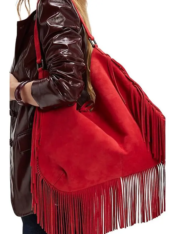 Free People Finn Fringe Shoulder Bag - Goji