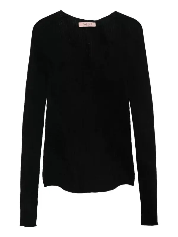 TWINSET Ribbed V-neck Sweater - Black