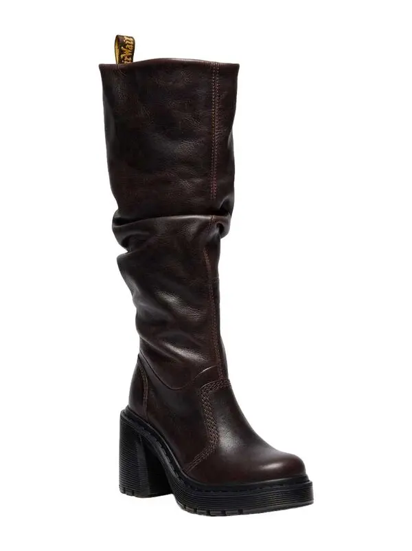 Dr. Martens Kasey Kinsley Leather Knee High Heeled Boots - Brown