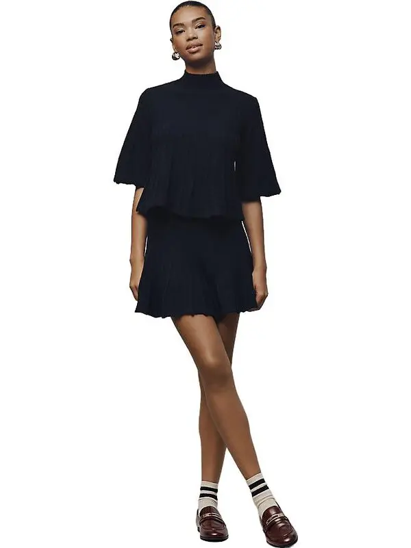 Maeve Ribbed Sweater Mini Skirt - Dark Navy