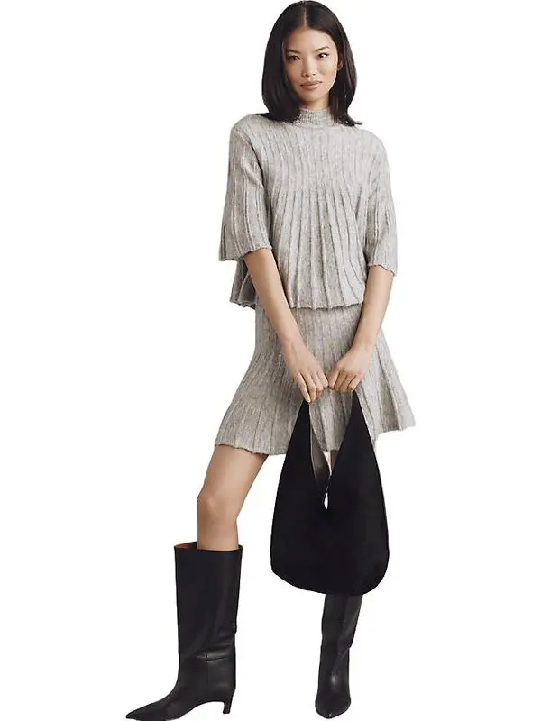 Maeve Ribbed Sweater Mini Skirt - Heather Grey