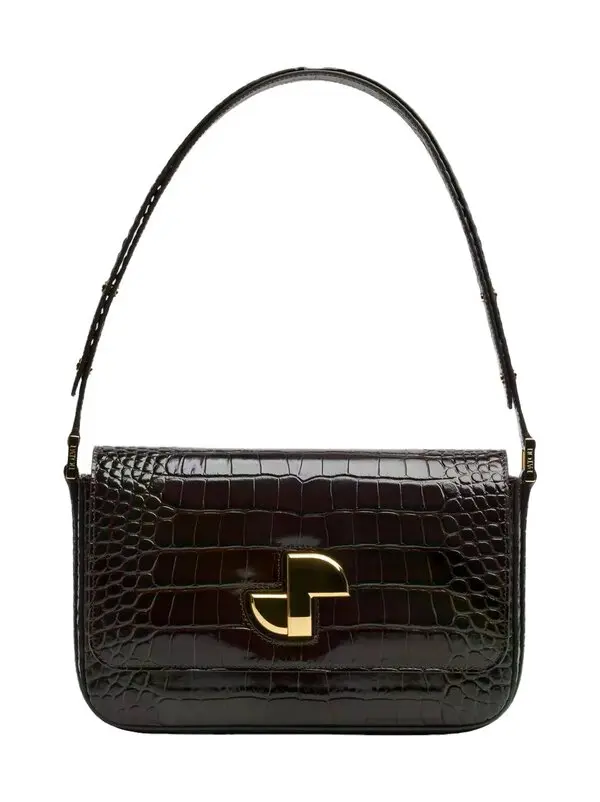 Patou Crocodile-embossed Shoulder Bag - Brown